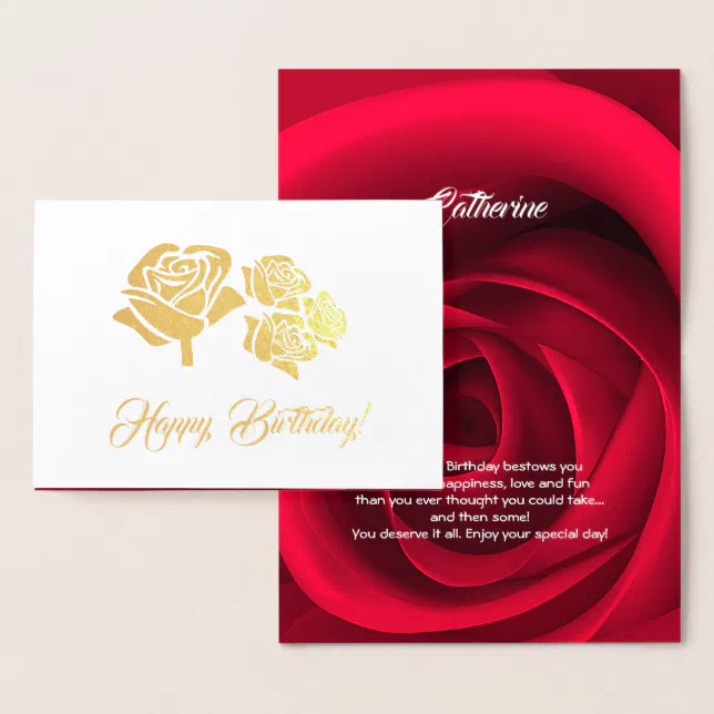 Happy Birthday. Red Rose Luxury Foil-Pressed Cards | Zazzle