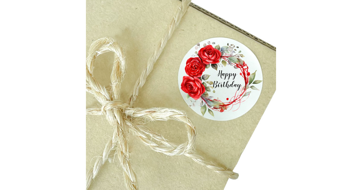 Happy Birthday Red Roses Round Sticker | Zazzle