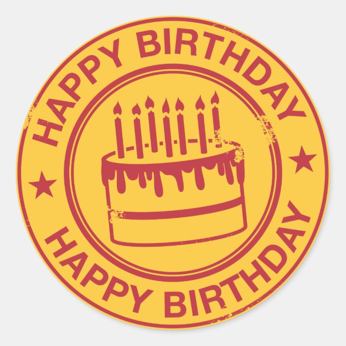 Happy Birthday -red rubber stamp effect- Classic Round Sticker | Zazzle.com