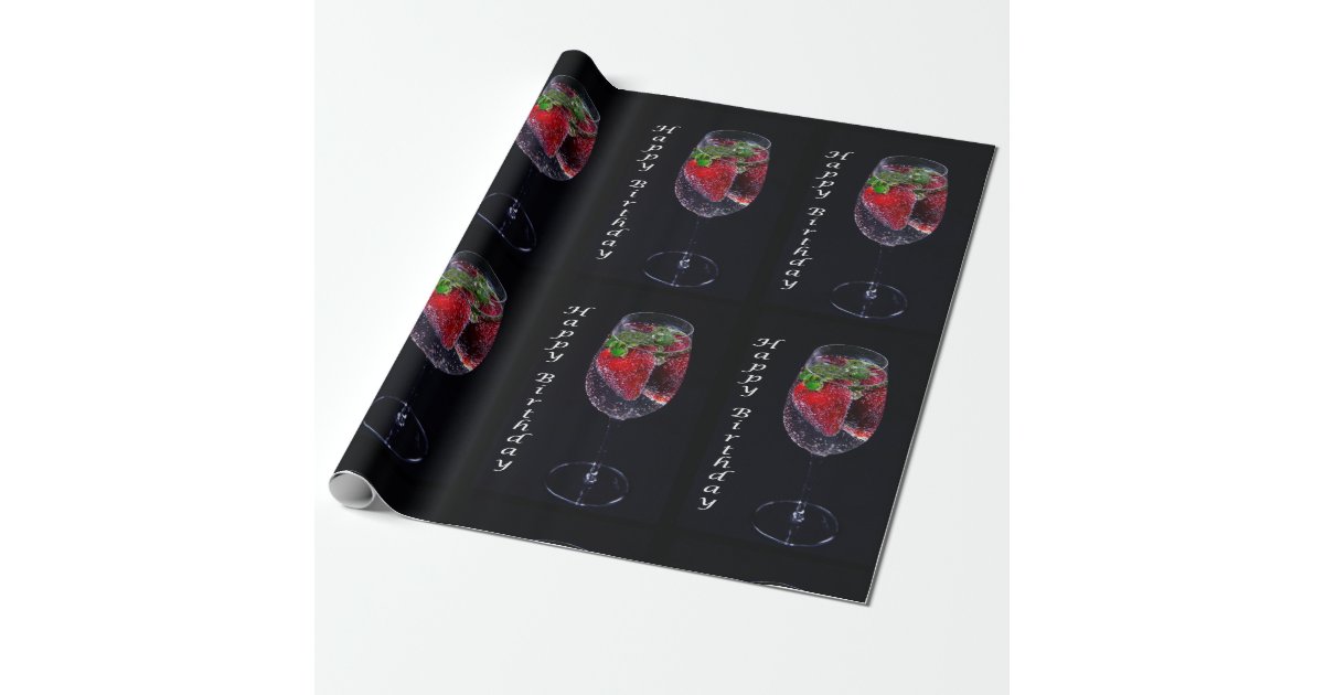Happy Birthday Red Strawberries Wrapping Paper | Zazzle