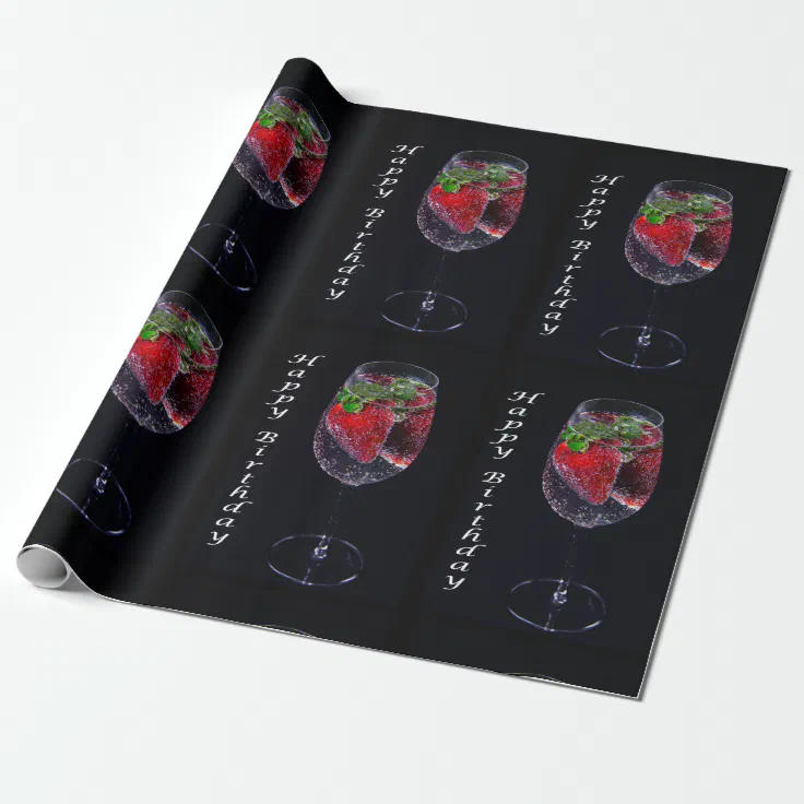 Happy Birthday Red Strawberries Wrapping Paper | Zazzle