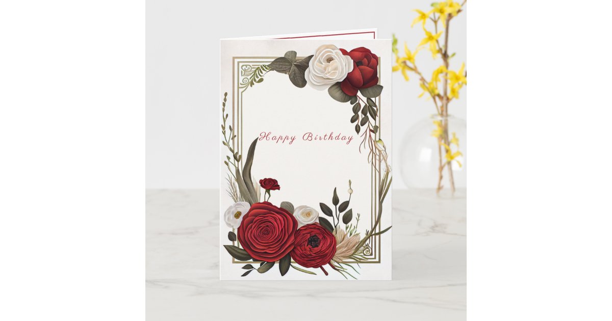 Happy Birthday Red White Roses Card | Zazzle