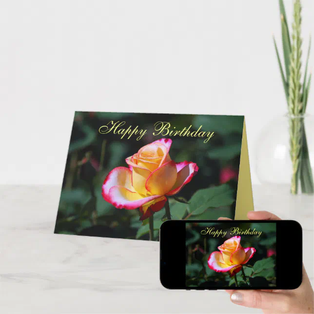Happy Birthday Red, Yellow and White Rose Card | Zazzle