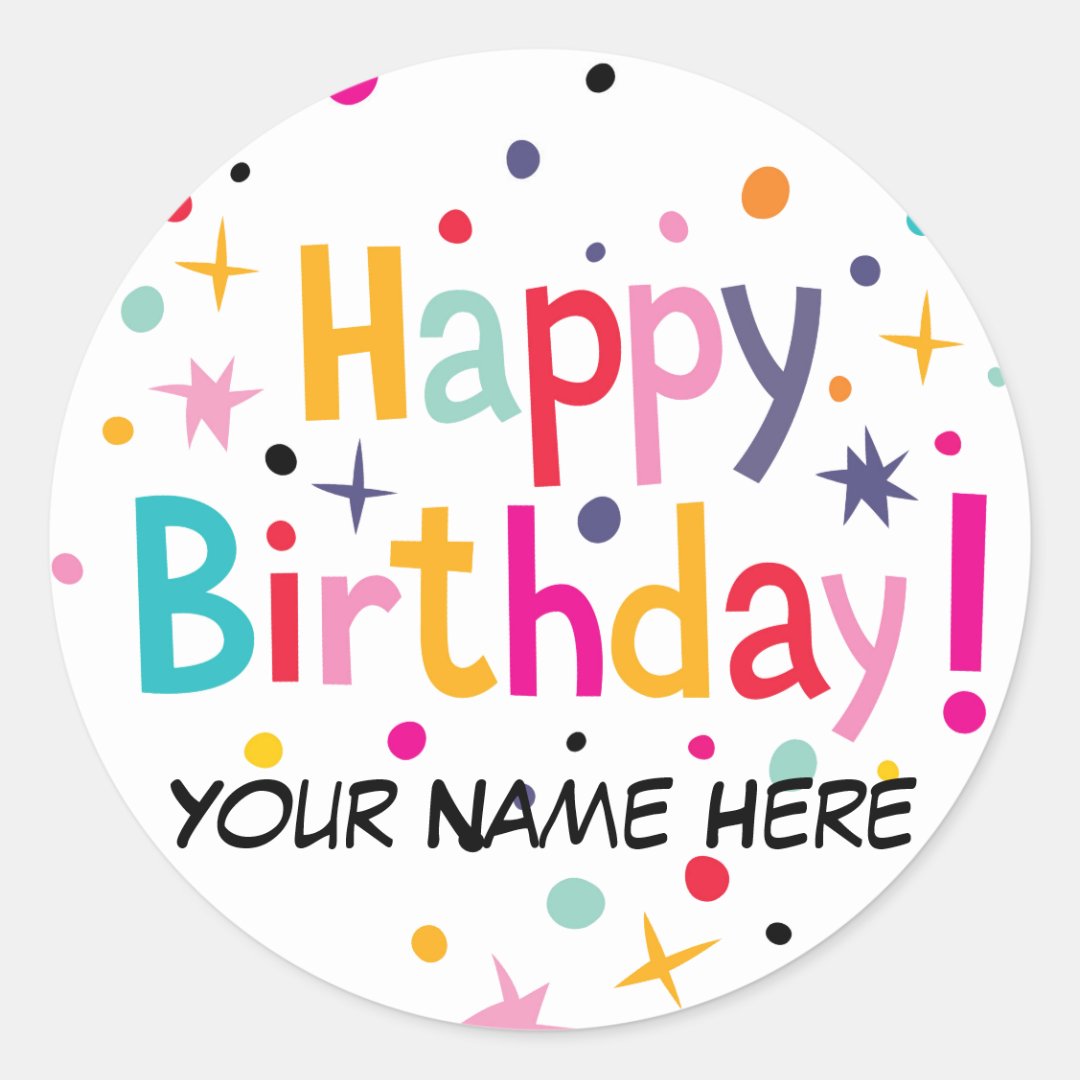 Happy Birthday Retro Customizable Classic Round Sticker | Zazzle