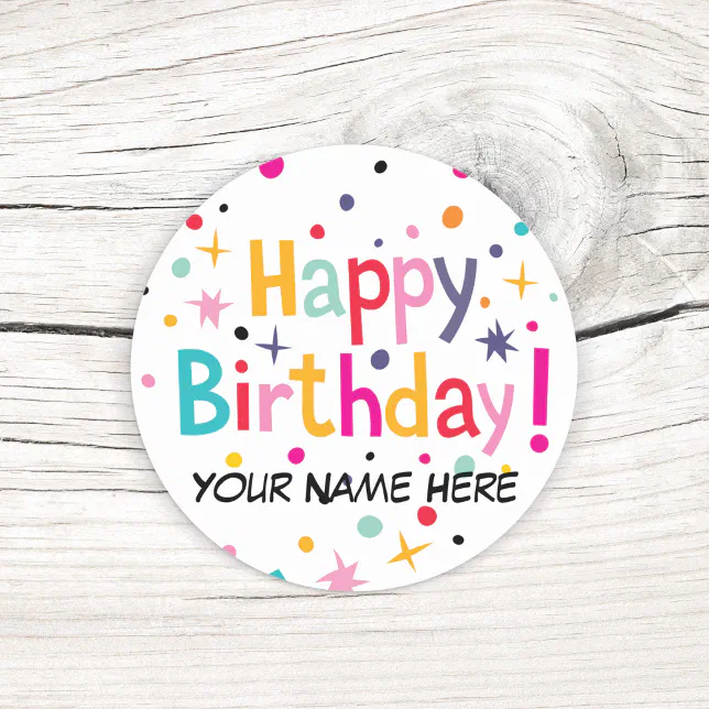 Happy Birthday Retro Customizable Classic Round Sticker | Zazzle