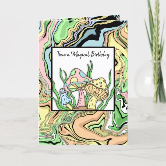 Happy Birthday Retro Mushrooms and Coloring page Card | Zazzle.com