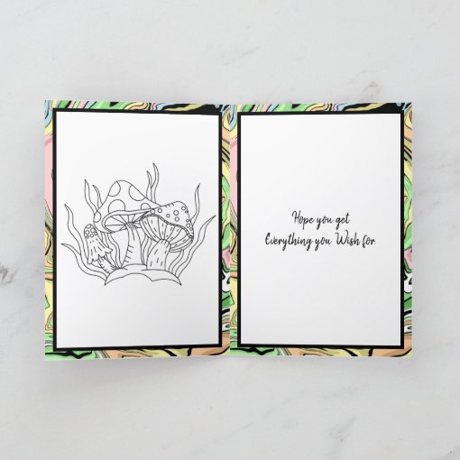 Happy Birthday Retro Mushrooms and Coloring page Card | Zazzle