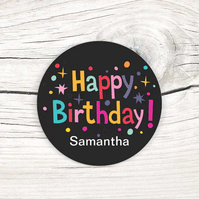 Happy Birthday (Retro) Personalized Round Sticker | Zazzle
