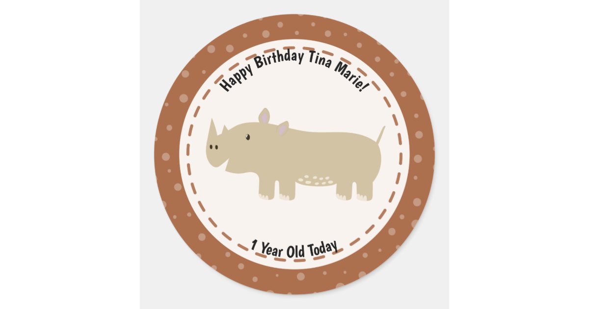 Happy Birthday Rhinoceros Rhino Zoo Animals Classic Round Sticker | Zazzle