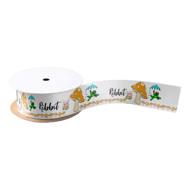 Happy Birthday Ribbit Frog Mushroom Frogging Satin Satin Ribbon | Zazzle