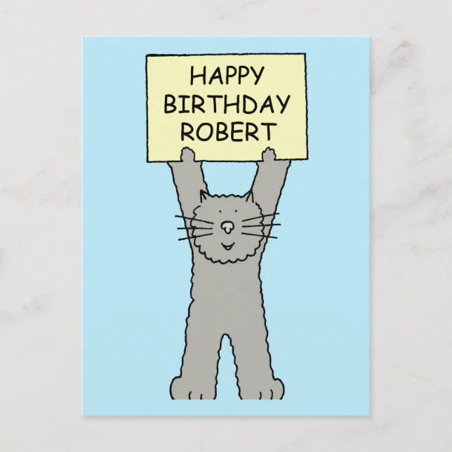 Happy Birthday Robert Cartoon Cat Postcard | Zazzle