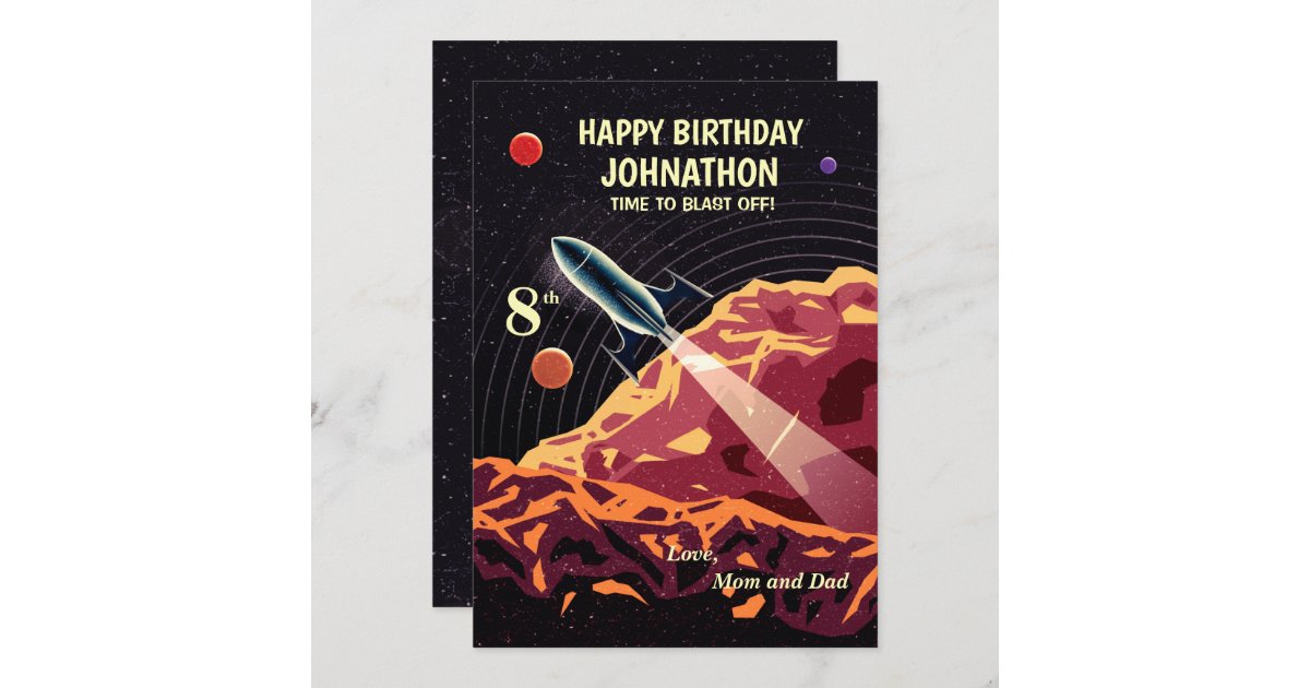 Happy Birthday Rocket Astronaut Kids Custom Card | Zazzle