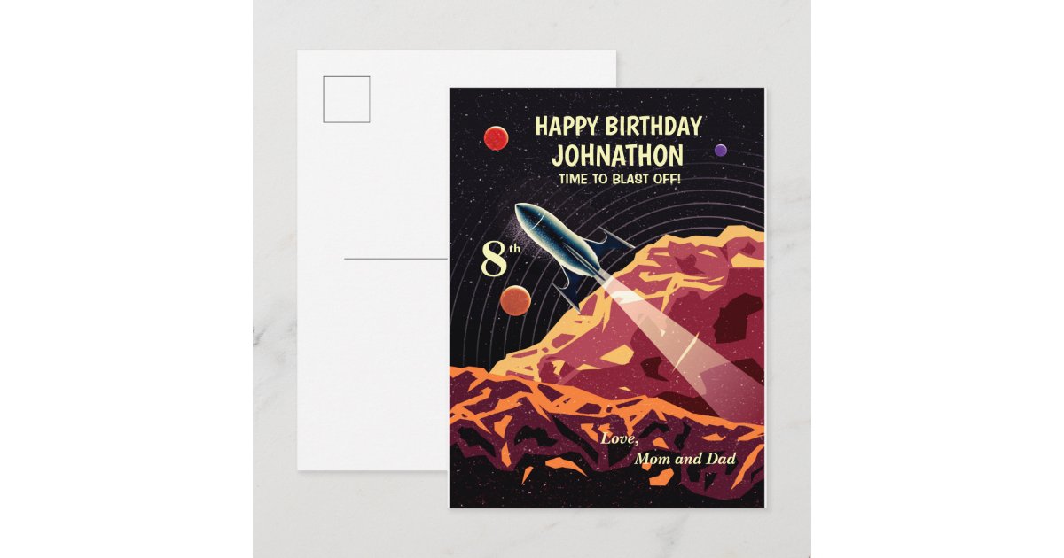 Happy Birthday Rocket Space Universe Fun Postcard | Zazzle