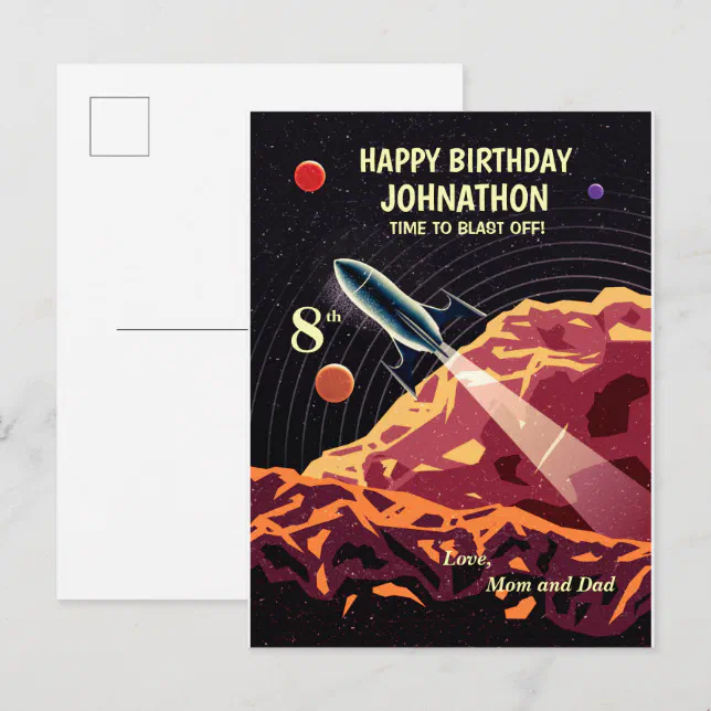 Happy Birthday Rocket Space Universe Fun Postcard | Zazzle