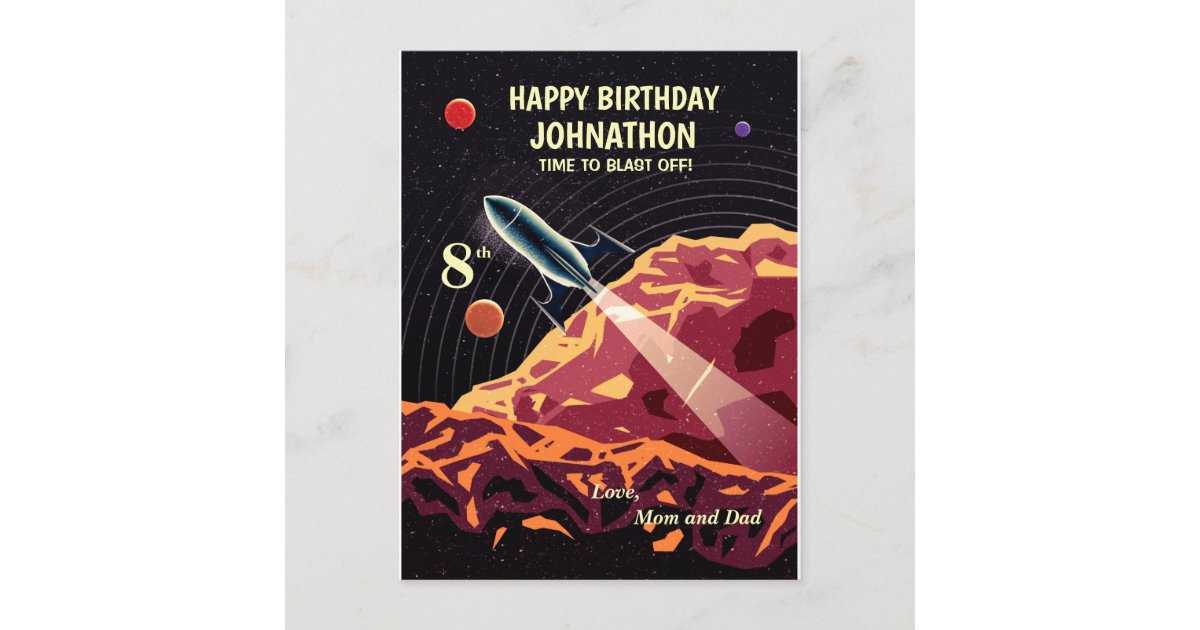 Happy Birthday Rocket Space Universe Fun Postcard | Zazzle