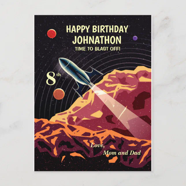 Happy Birthday Rocket Space Universe Fun Postcard | Zazzle