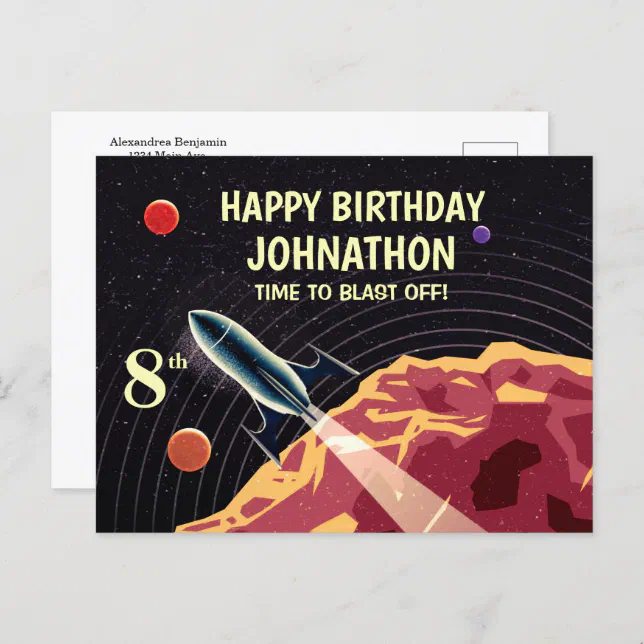 Happy Birthday Rocket Spaceship Universe Custom Postcard | Zazzle