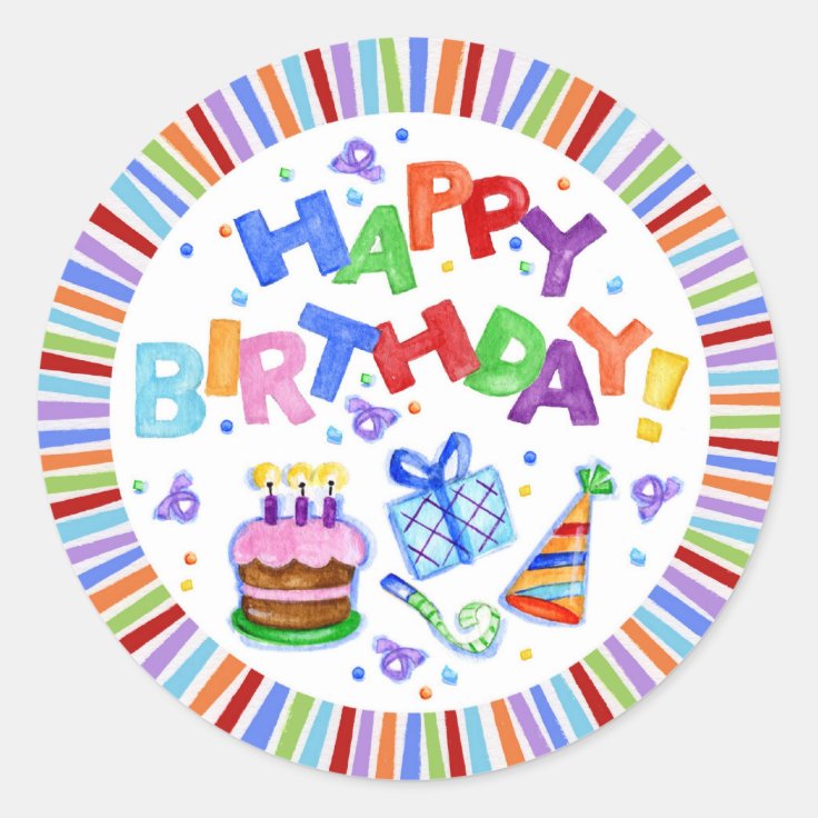 Happy BIrthday Round Gift Sticker | Zazzle
