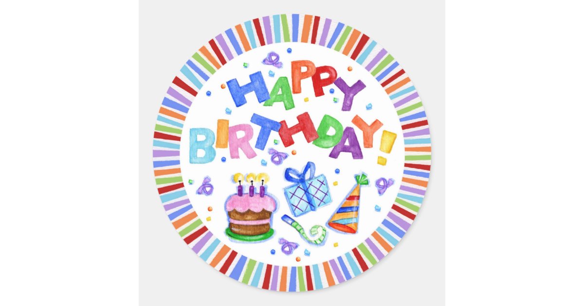 Happy BIrthday Round Gift Sticker | Zazzle