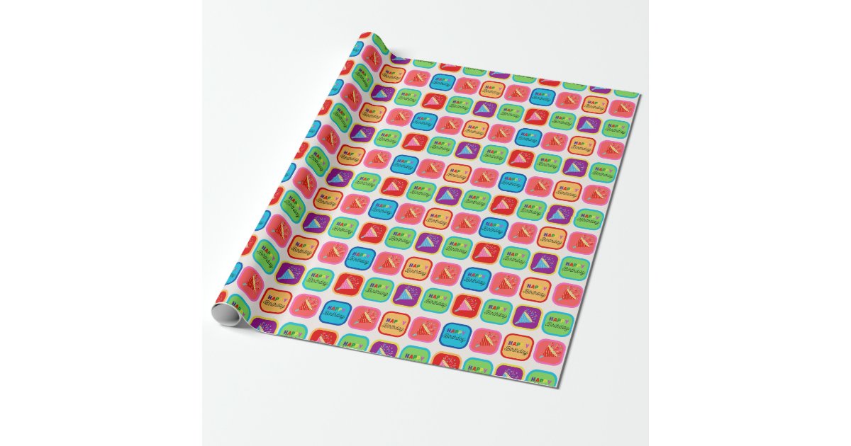 Happy Birthday Rounded Squares wrapping paper | Zazzle