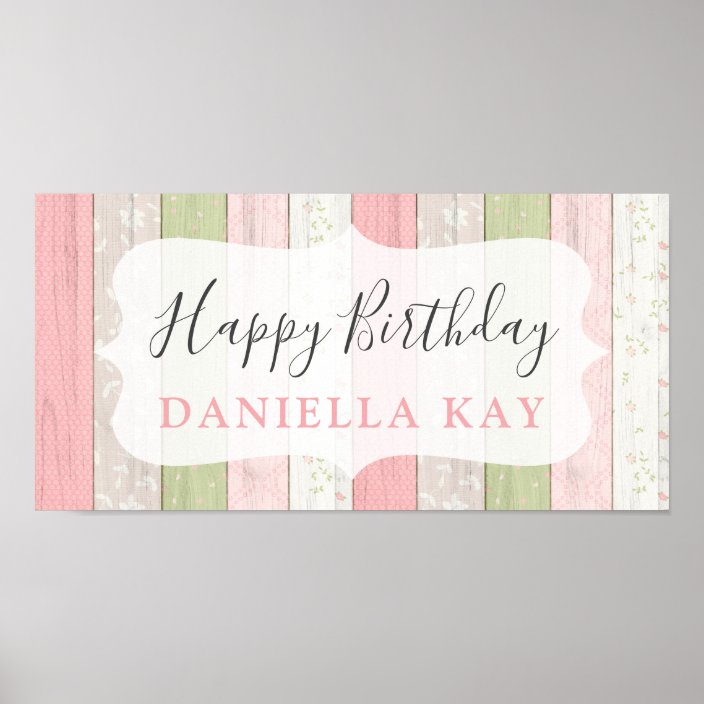 Happy Birthday Rustic Sage Green Pink Floral Wood Poster | Zazzle