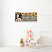 Happy Birthday Rustic Wood Sunflowers One Photo Banner | Zazzle