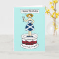 Happy Birthday Scottish Flag Dress and Tartan Bow Card | Zazzle