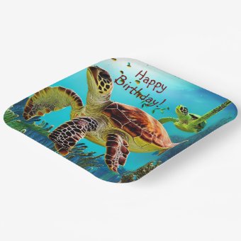 Happy Birthday Sea Turtle Paper Plates | Zazzle