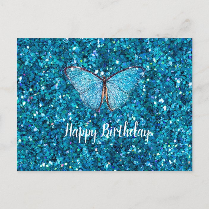 Happy Birthday Shiny Blue Glitzy Template Postcard | Zazzle.com