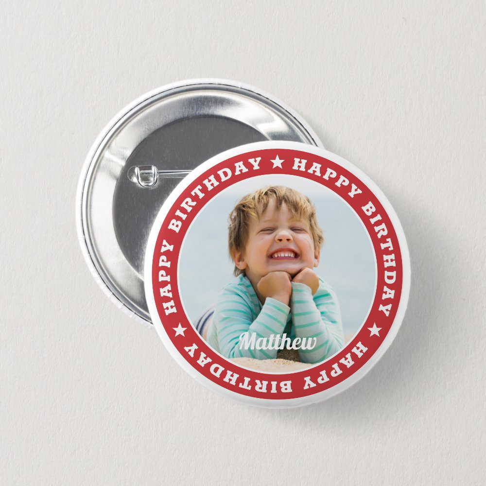 Happy Birthday Simple Modern Custom Photo Pin Buttons 1.25" sold by ...