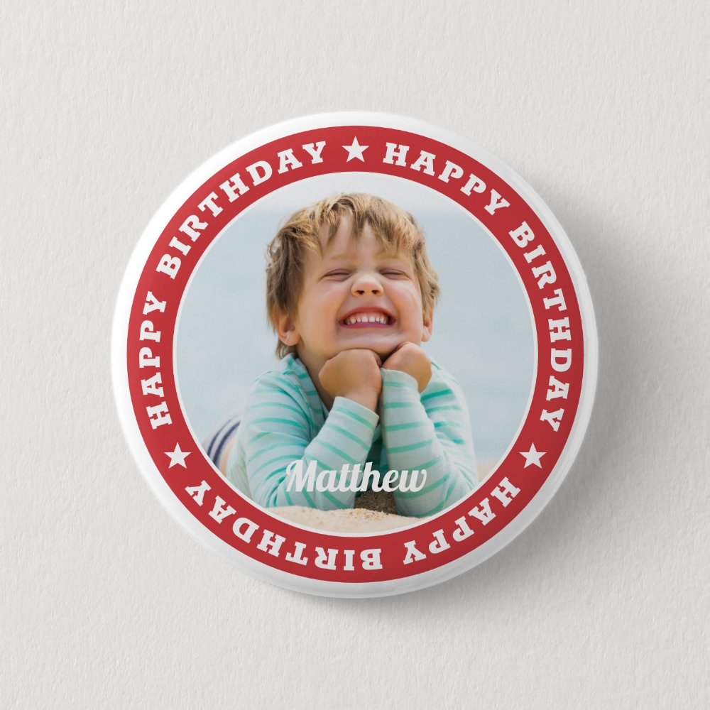 Happy Birthday Simple Modern Custom Photo Pin Buttons 1.25" sold by ...