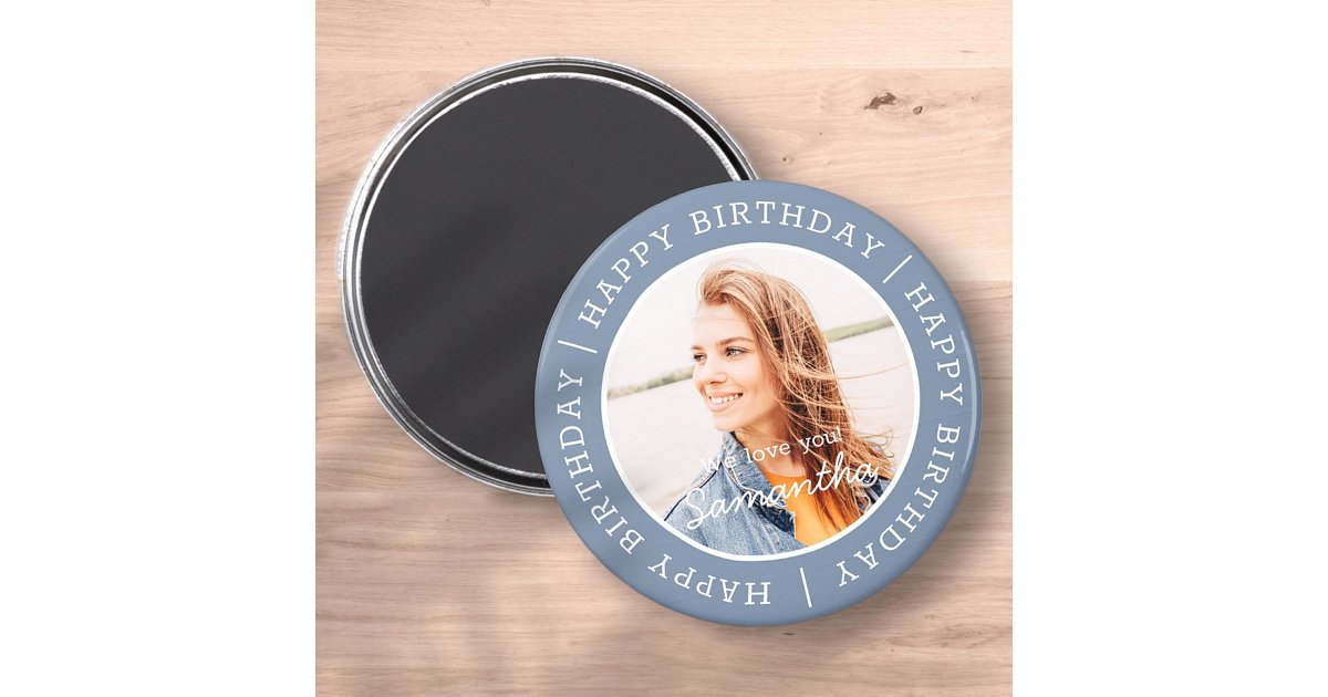 Happy Birthday Simple Preppy Modern Custom Photo Magnet | Zazzle