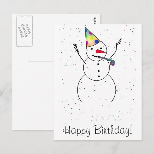 Happy Birthday! Snowman Postcard | Zazzle