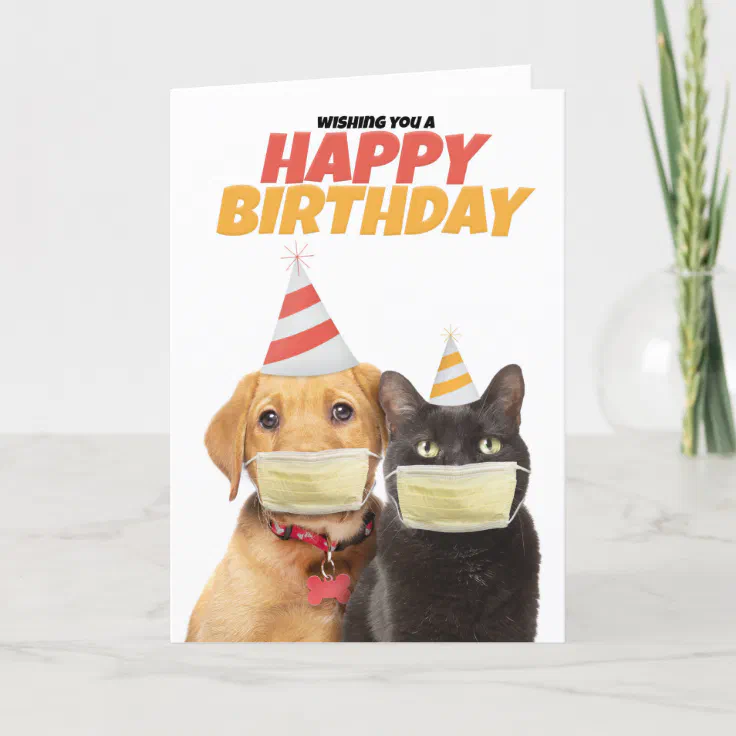 Happy Birthday Social DIstancing Cat and Dog Humor Holiday Card | Zazzle