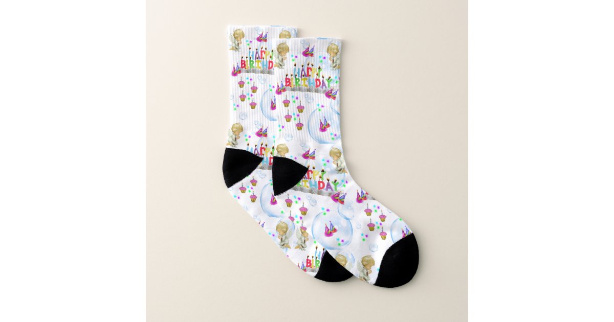 Happy Birthday Socks Men's and Women's Twin Angels | Zazzle