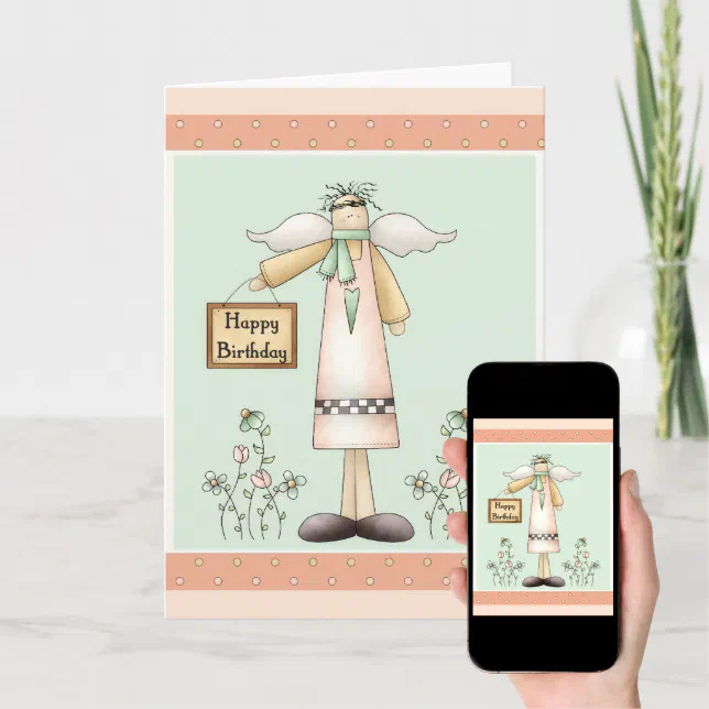 Happy Birthday Soft Prim Angel Greeting Card | Zazzle