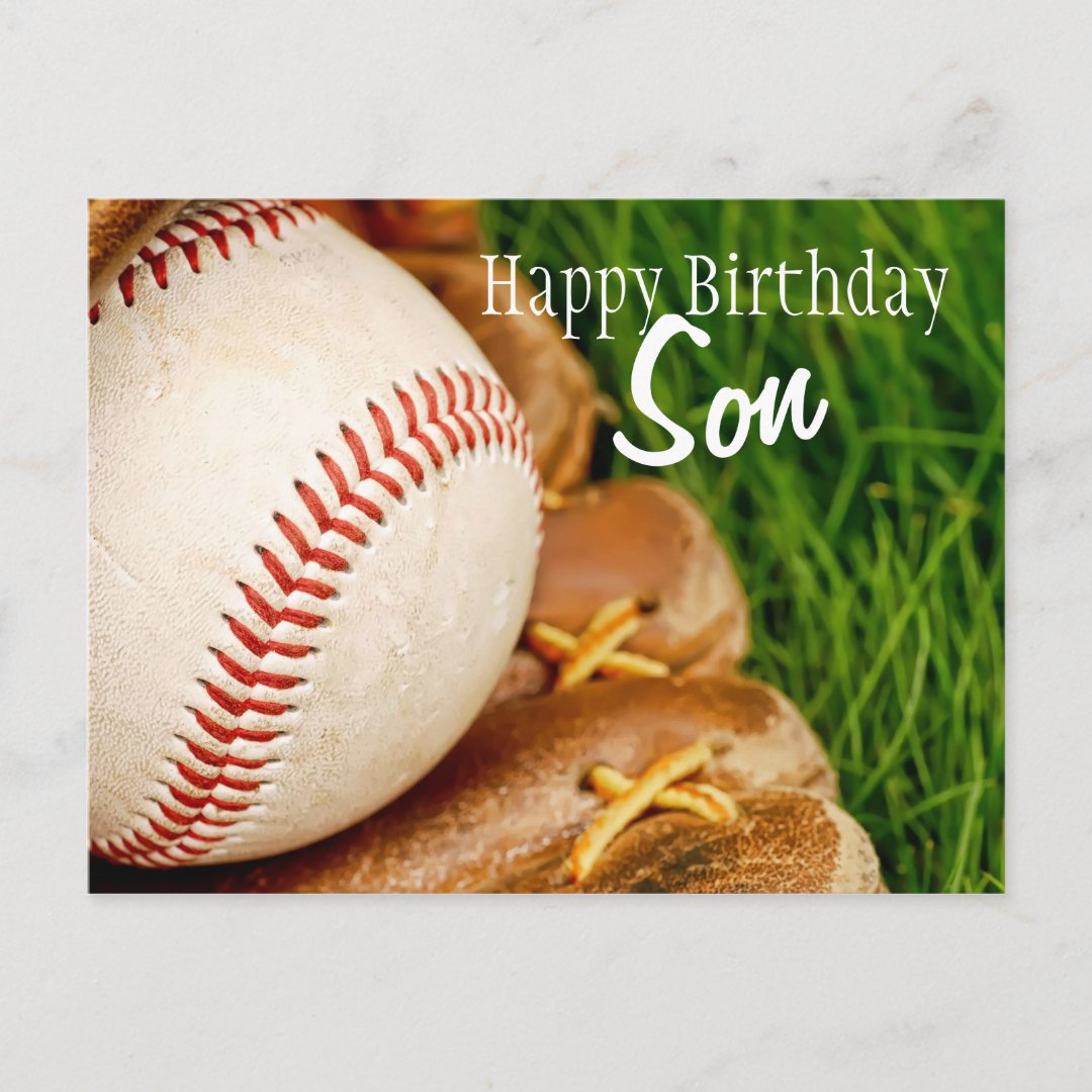 Happy Birthday Son Baseball with Mitt Postcard | Zazzle
