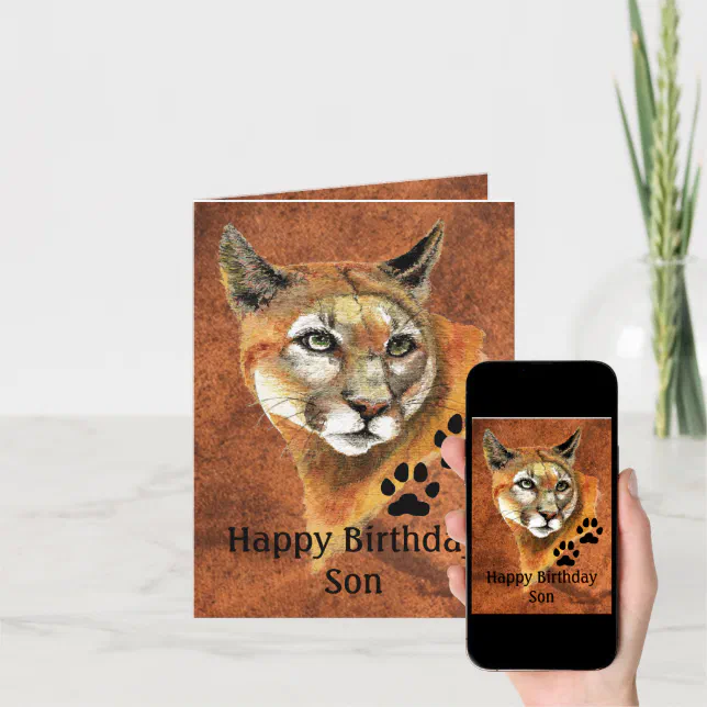 Happy Birthday Son Cougar, Puma, Mountain Lion Ani Card | Zazzle