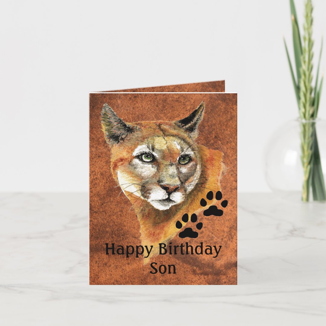 Happy Birthday Son Cougar, Puma, Mountain Lion Ani Card | Zazzle