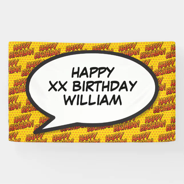 HAPPY BIRTHDAY Speech Bubble Comic Book Banner | Zazzle