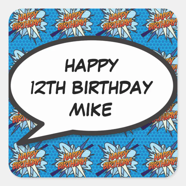 HAPPY BIRTHDAY Speech Bubble Fun Comic Book Square Sticker | Zazzle