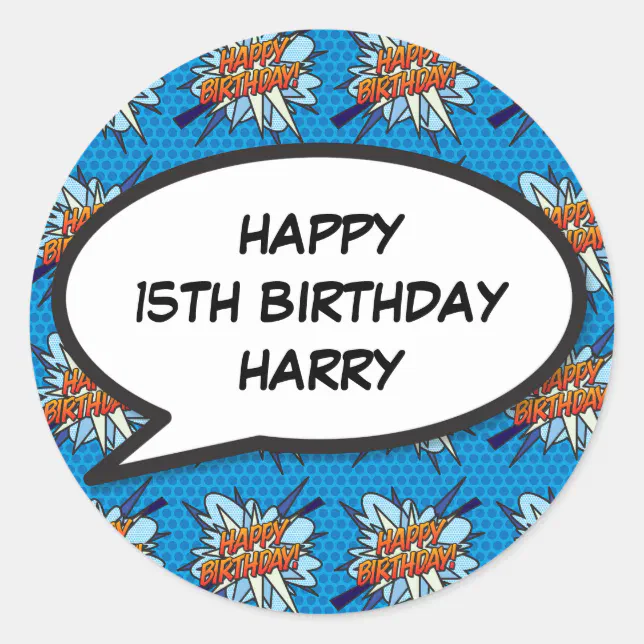 HAPPY BIRTHDAY Speech Bubble Fun Retro Comic Book Classic Round Sticker ...