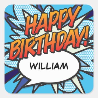 HAPPY BIRTHDAY Speech Bubble Fun Retro Comic Book Square Sticker | Zazzle