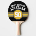 Happy Birthday Sports Stripes with Age Gold Black Ping Pong Paddle | Zazzle