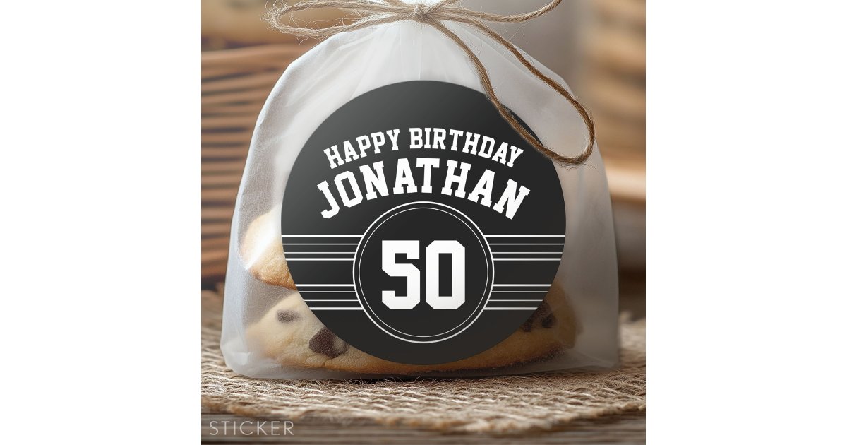 Happy Birthday Sports Stripes with Age White Black Classic Round ...