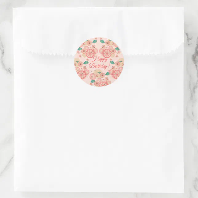 Happy Birthday - Spring Peach Flowers Garden Classic Round Sticker | Zazzle