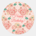 Happy Birthday - Spring Peach Flowers Garden Classic Round Sticker | Zazzle