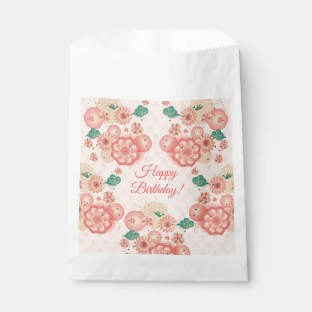 Happy Birthday - Spring Peach Flowers Garden Favor Bag | Zazzle
