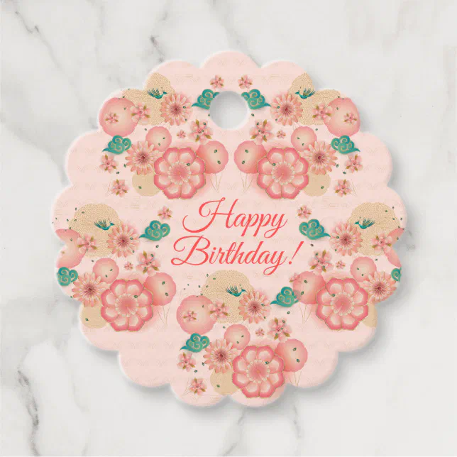 Happy Birthday - Spring Peach Flowers Garden Favor Tags | Zazzle