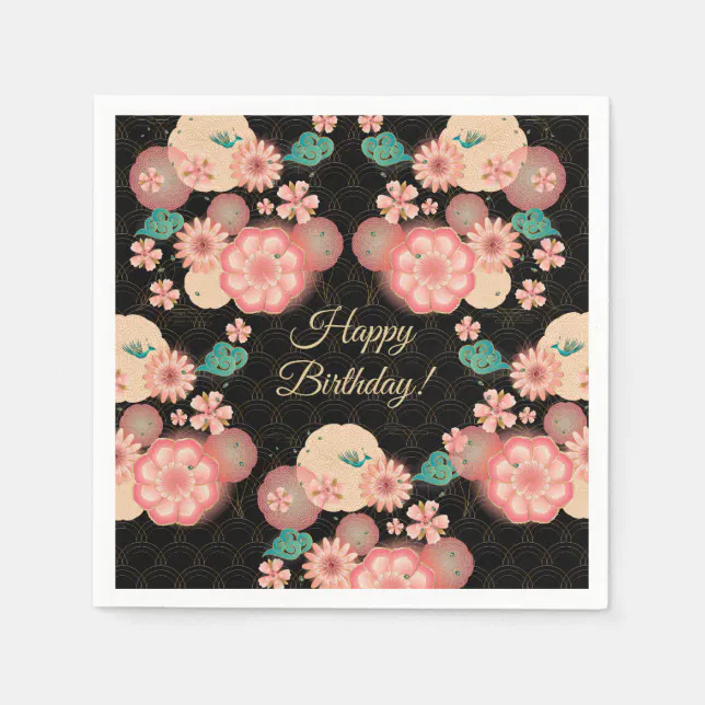 Happy Birthday - Spring Peach Flowers Garden Napkins | Zazzle